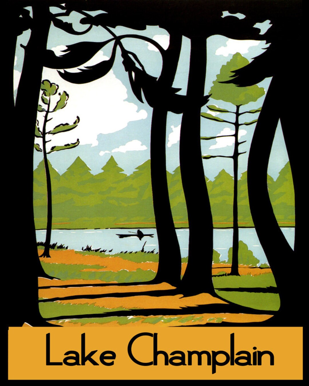 Lake Champlain Usa Canada Vermont New York Canoe Travel Tourism Vintage ...