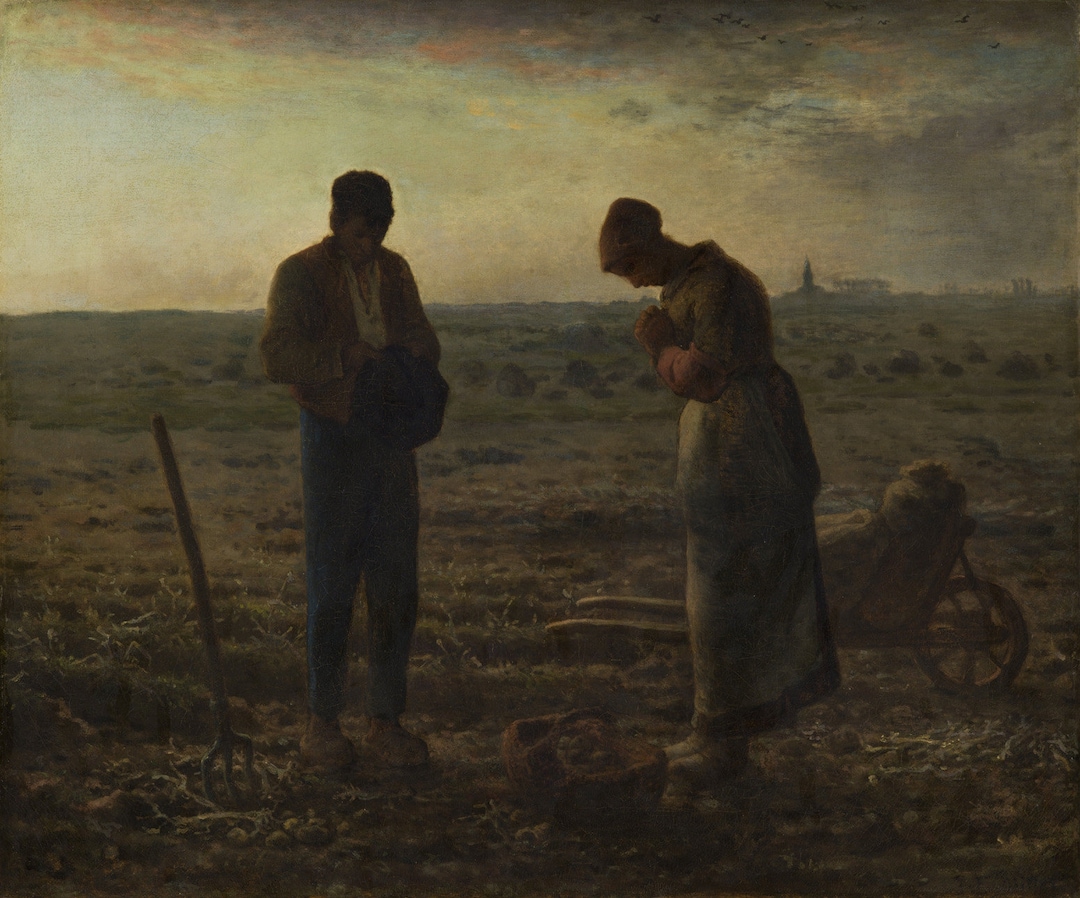 The Angelus Two Peasants Bowing in a Field Over a Basket of Potatoes to ...
