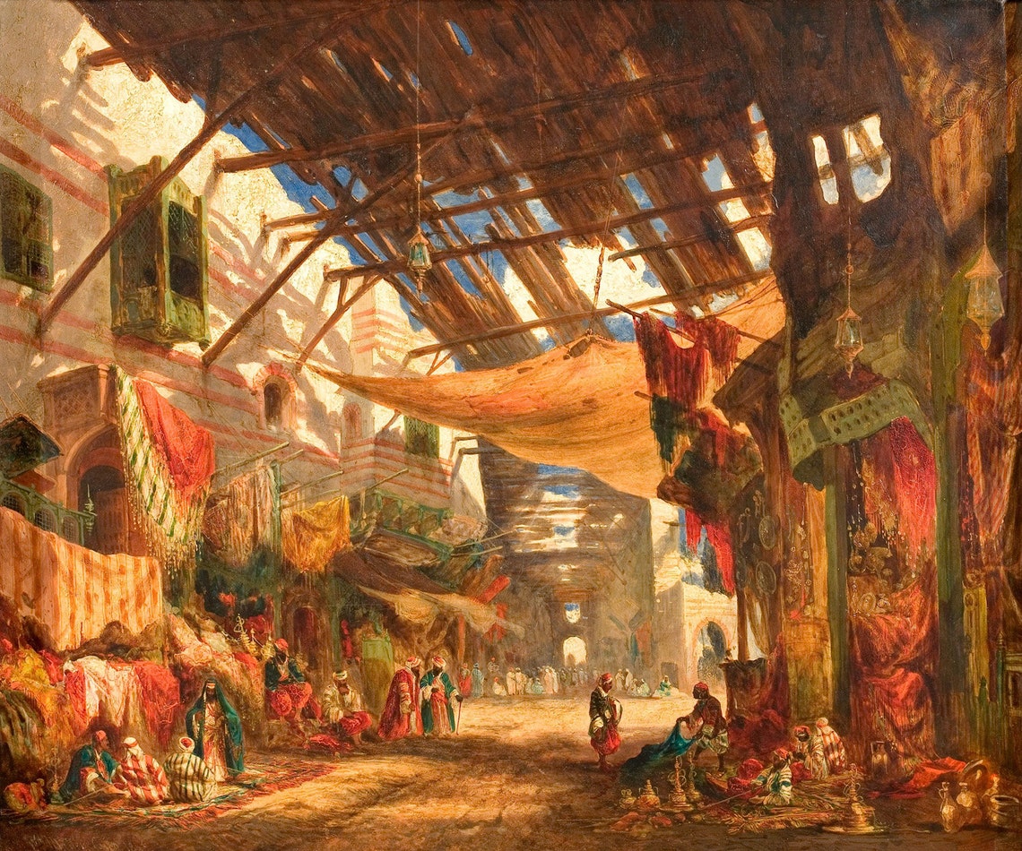 The Carpet Bazaar in Cairo Egypt 1843 Orientalism Painting by - Etsy
