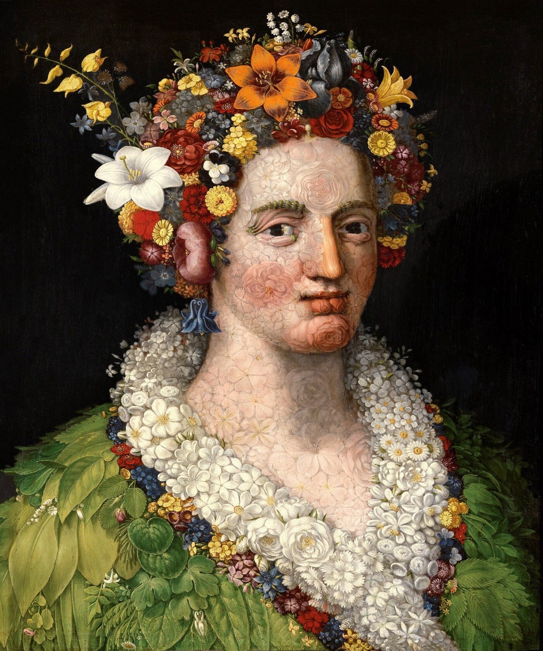 Lady Girl Flora Rose Lily Tulip Flowers Face Italy Italian Painting by ...