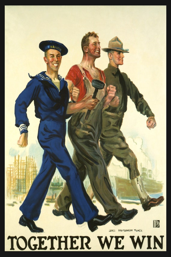 Together We Win Workers Soldiers Second World War Poster | Etsy