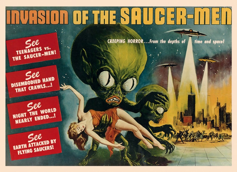 Sci-fi Aliens Saucer Men Creeping Horror Space Flying U.F.O. Film Vintage Poster Repro on Matte ...