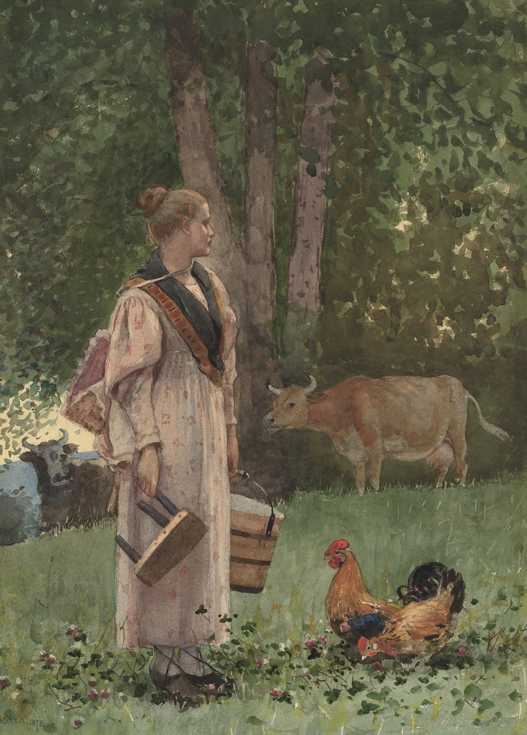 The Milkmaid Woman Who Milks Cows Farm 1878 American United States ...