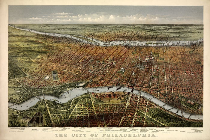 Map Philadelphia Pennsylvania Bird Eye View American Us Travel Tourism ...