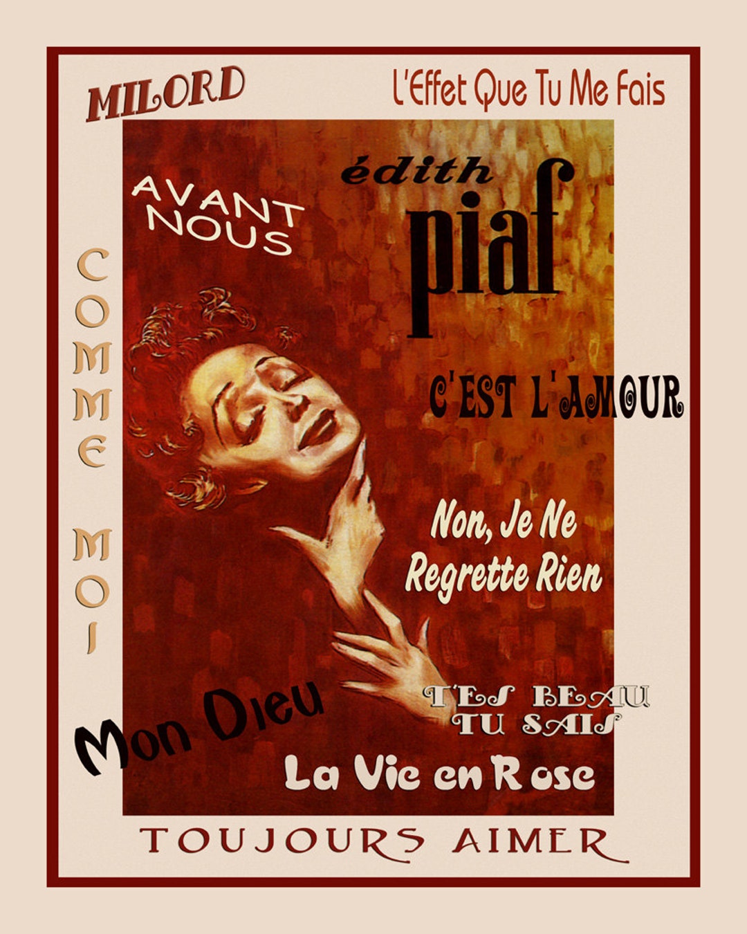 Music Edith Piaf Portrait French Cabaret Singer Shows France Vintage ...