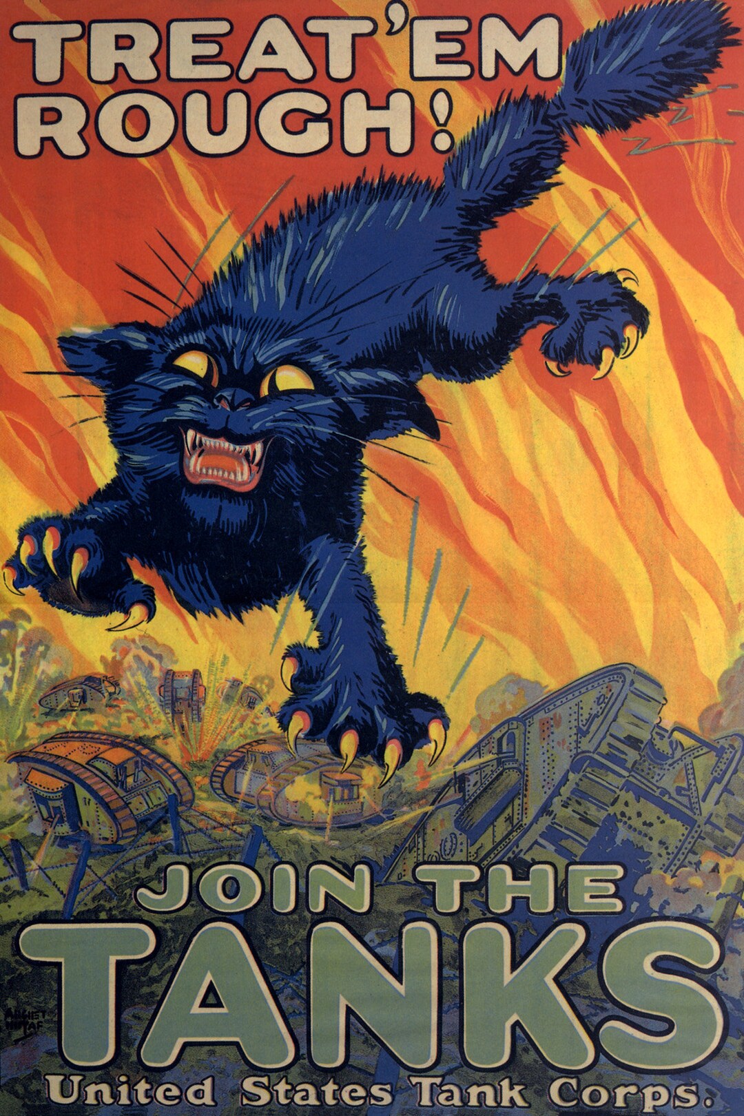 Cat Treat'em Rough Join the Tanks United States Tank Corps War American ...