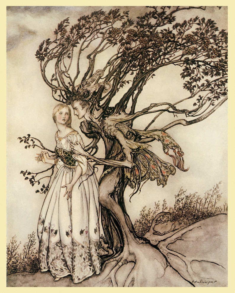 Poster Young Woman With Man With Tree Branch Arms Fairy Tale Children ...