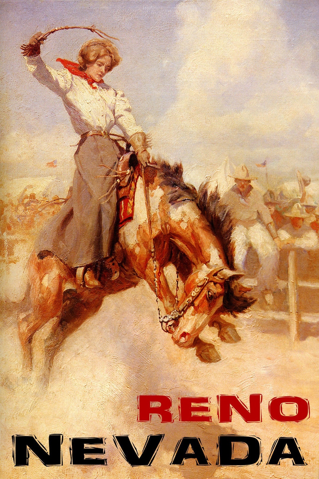 Reno Nevada Rodeo Rider Girls Cowgirl Bronc Riding American Painting by ...