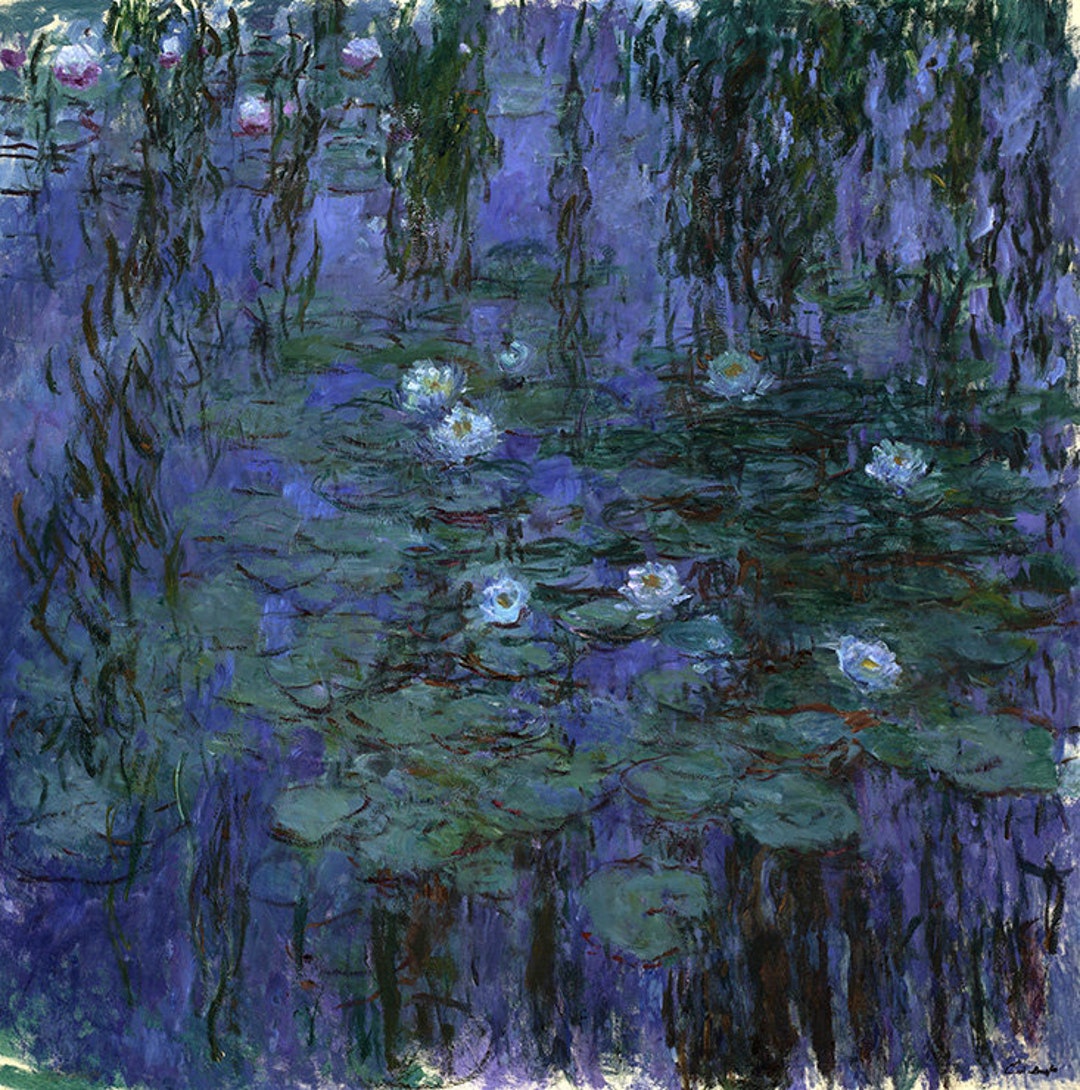 Claude Monet Blue Water Lilies Flowers Amazing Quality Repro on Matte ...