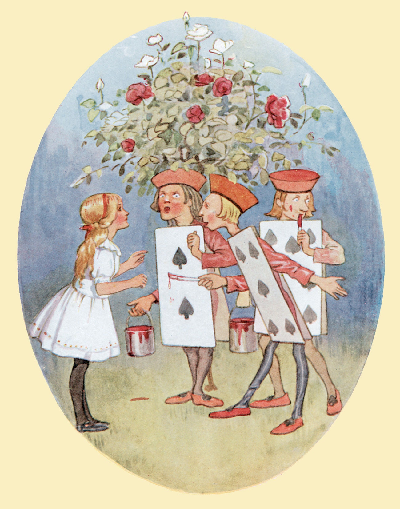 Alice In Wonderland Cards Painting Roses Red
