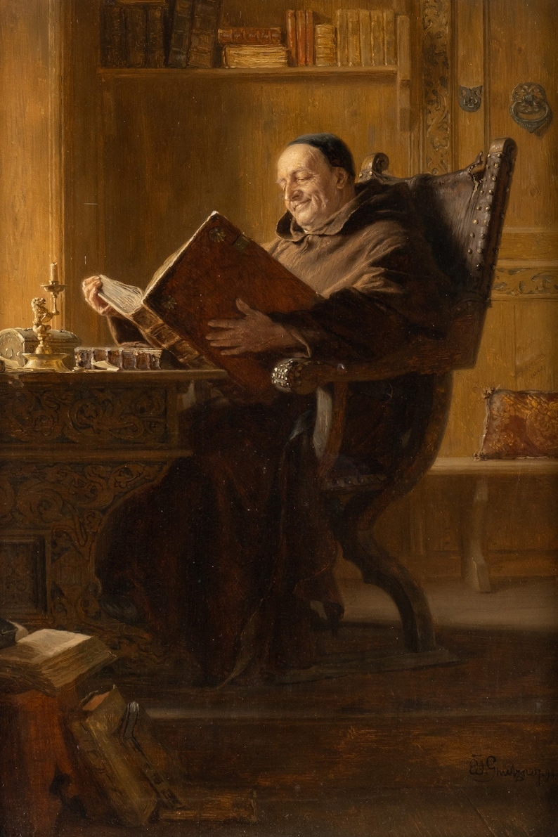 Monk Community Student Monk Reading a Book Monastery Wonderful Painting ...