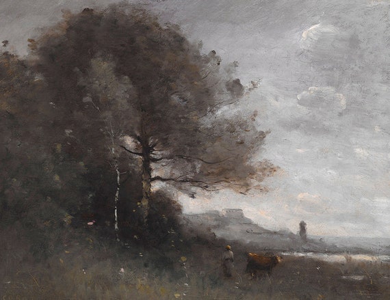 Jean Baptiste Camille Corot Souvenir Italy Landscape Cow Woman - Etsy