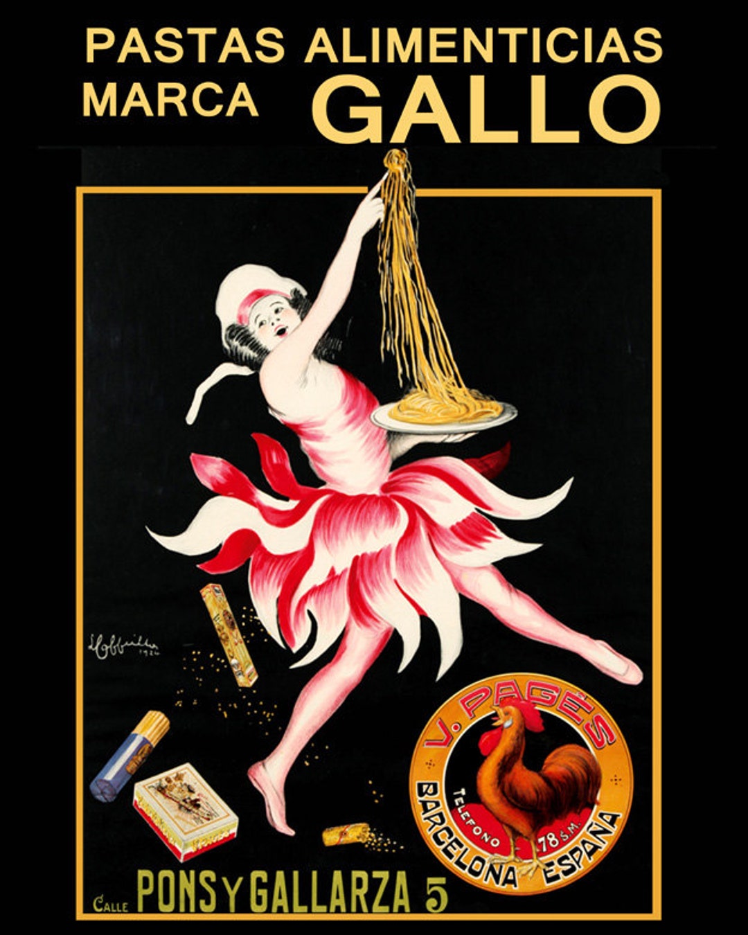 Food 16"x20" Option Spaghetti Pasta Gallo Rooster Spain Cappiello ...