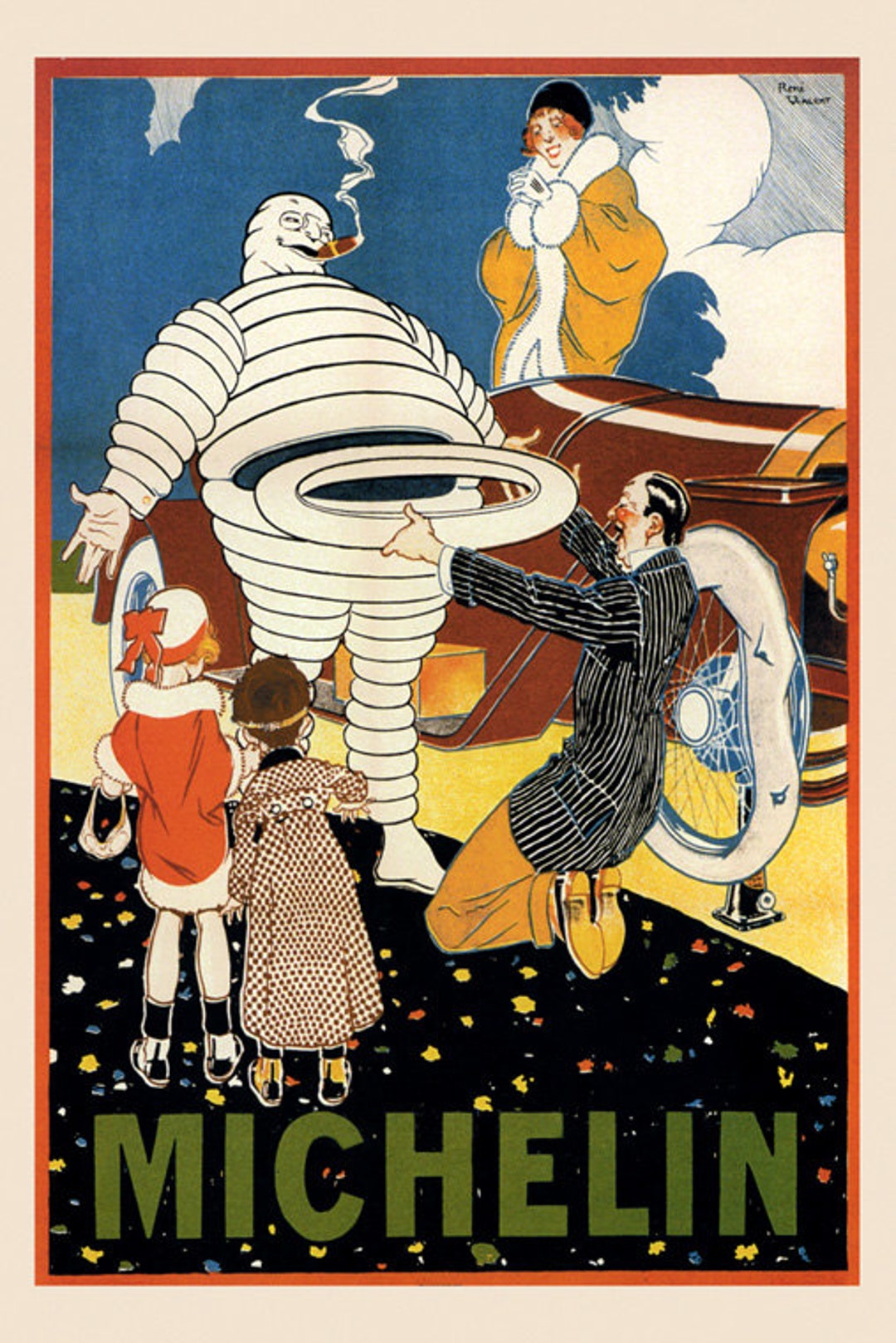 Michelin Tire Man Bibendum Old Car Automobile Happy Family Pneus Travel ...