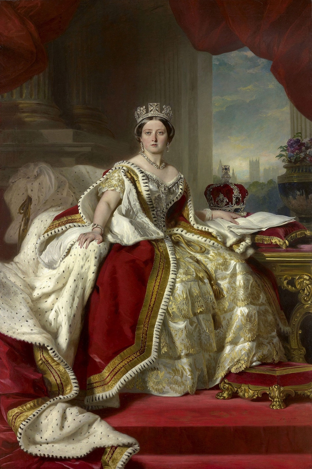 Portrait of Queen Victoria Wearing the Robes of State Imperial Crown ...