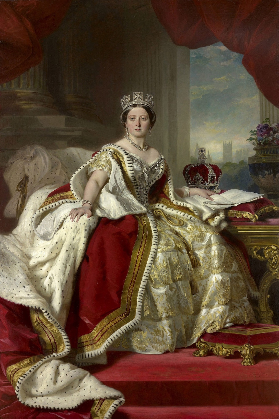 Portrait of Queen Victoria Wearing the Robes of State Imperial Crown ...