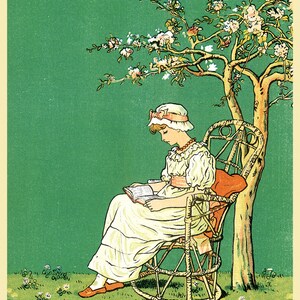 Poster Under the Window Rhymes for Children Girl Reading Under Blossom ...