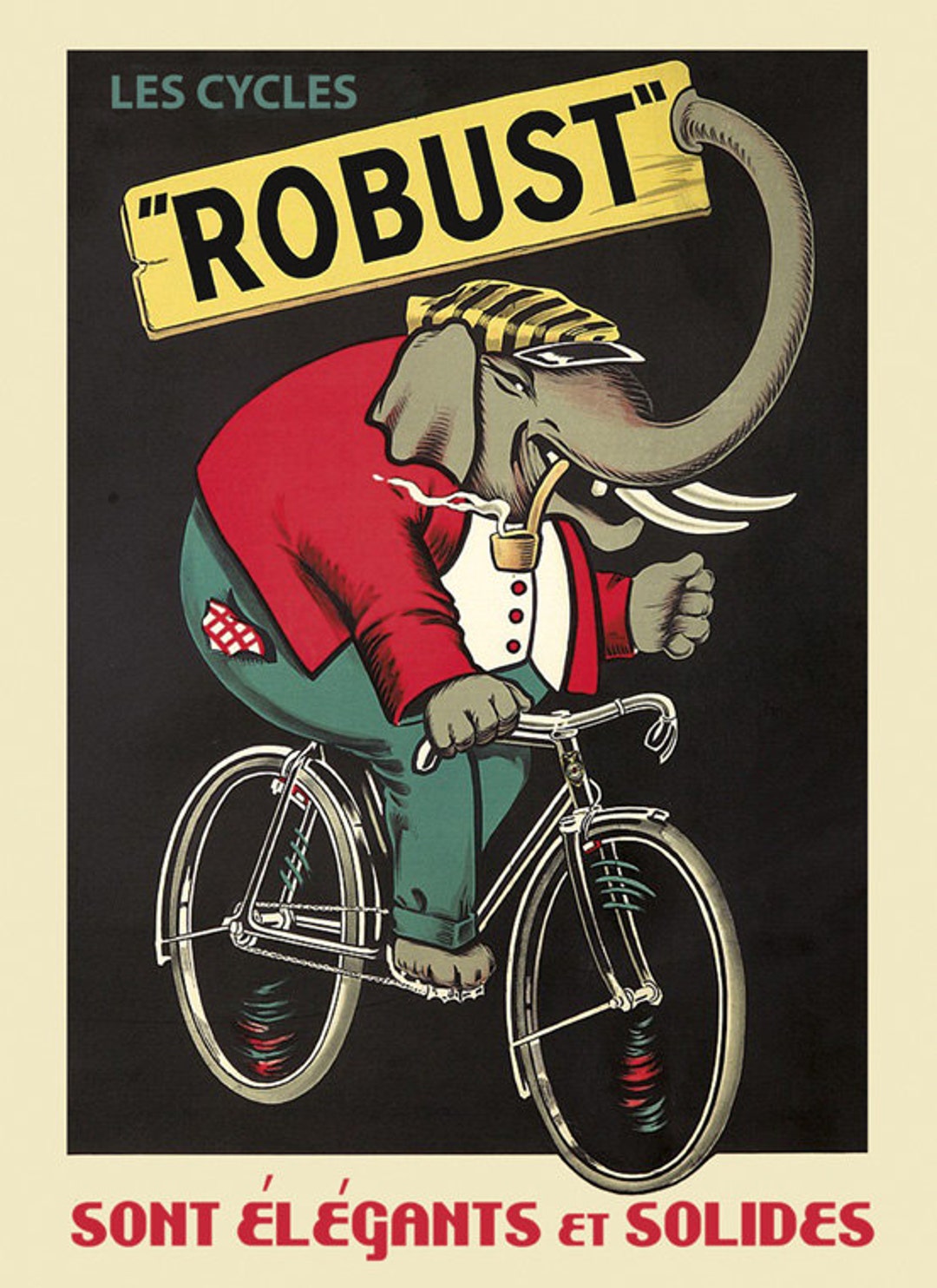 Bike Elephant Riding Robust Bicycle Cycle Cycling Sport Vintage Poster ...