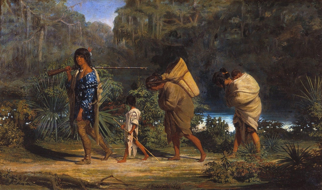 Louisiana Indians Walking Along a Bayou Native American 1847 Painting ...