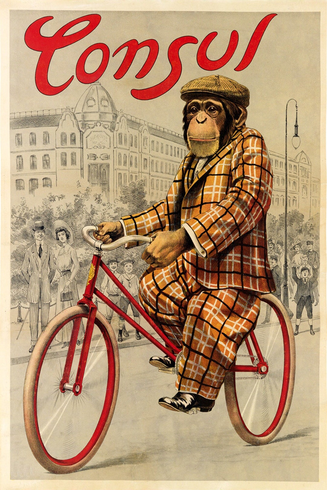Monkey Riding Consul Bicycle Paris French Advertising Vintage Poster ...