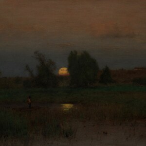 Moonrise Twilight Landscape Moon Rising Over the Marshes 1887 Painting ...