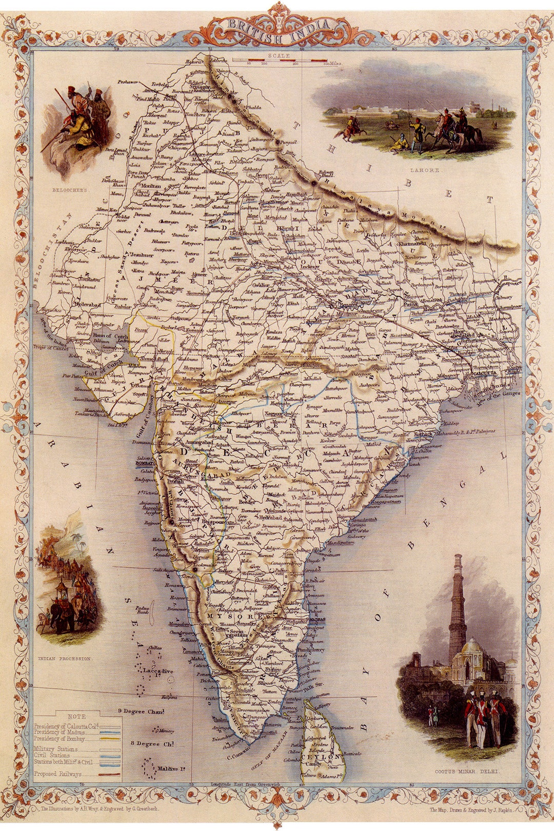 1800's British India Indian New Delhi Bombay Thibet Himalaya Mount Map ...