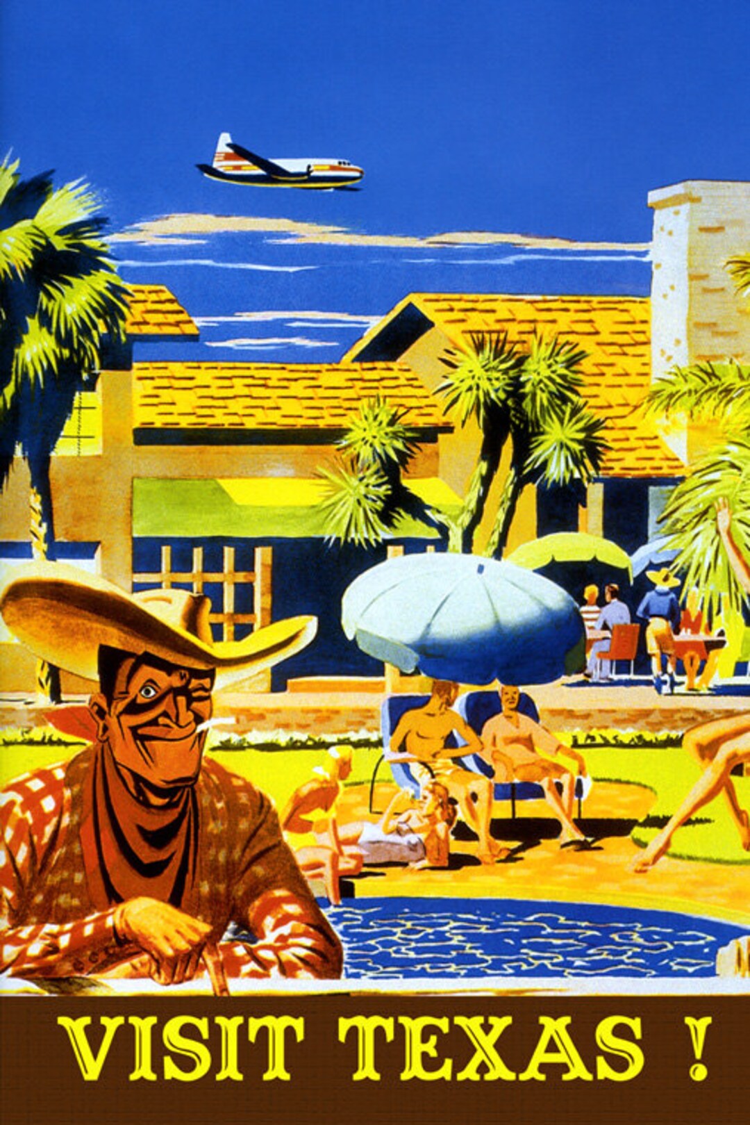 Visit Texas Cowboy Ranch Pool American Airplane Travel Tourism Vintage ...