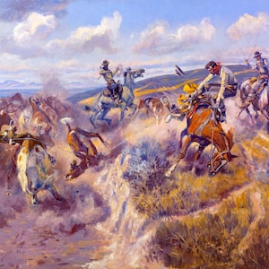 A Tight Dally American Cowboy Old West Horse Cow Landscape Texas by ...