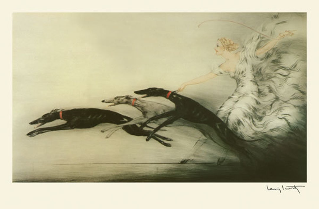 Icart Art Deco Fashion Lady With Greyhound Speed Dogs by Louis Icart ...