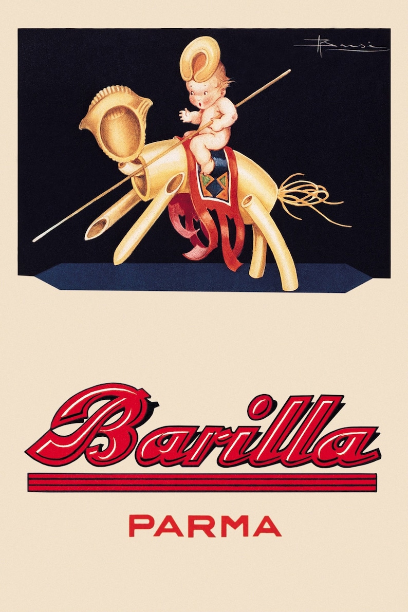 Barilla Parma Italian Pasta Little Kid Riding a Penne Horse Children ...