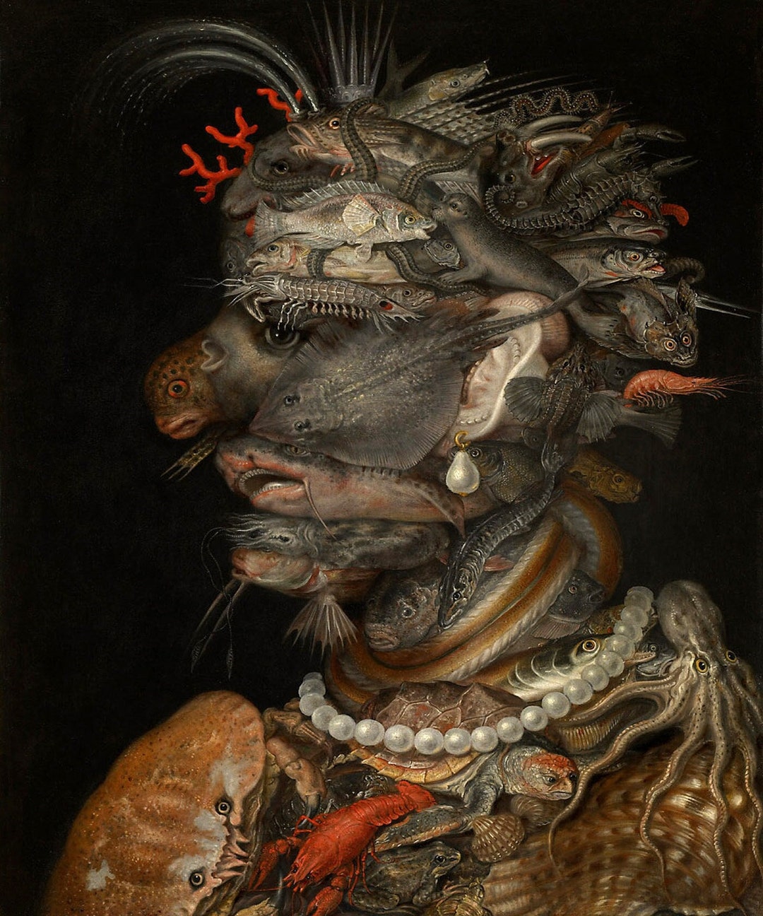 The Allegory of Water Fish Frog Lobster Shrimp Pearls Italian Painting ...
