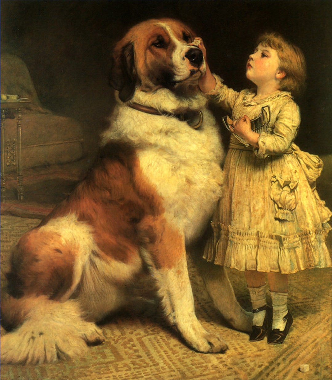 Bit Dog St. Bernard Little Girl Child by Painter Charles Barber Fine ...