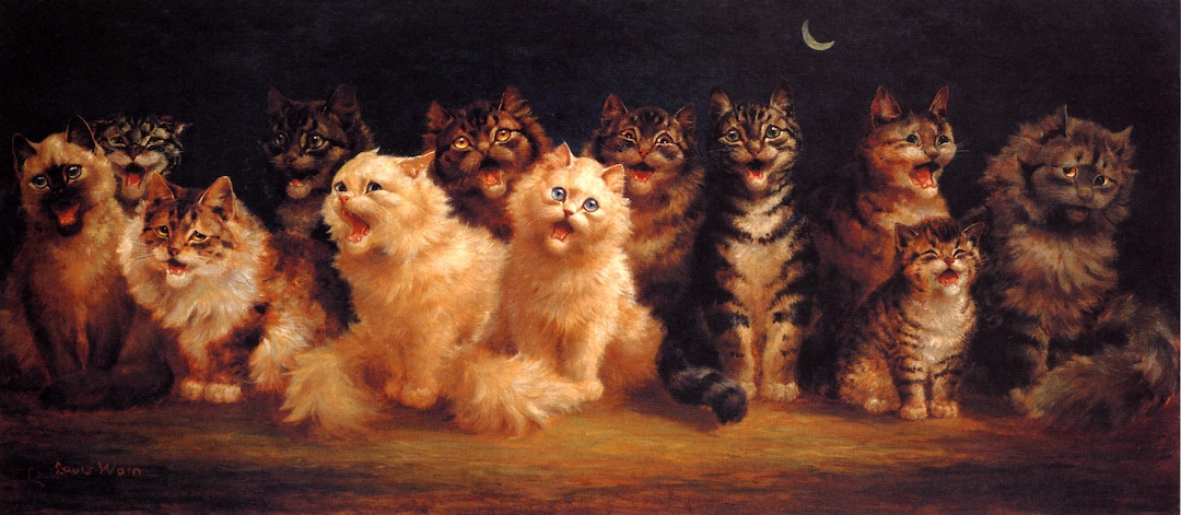 Cats Chorus by Moonlight Cat Singing Crescent Moon Painting by Louis ...