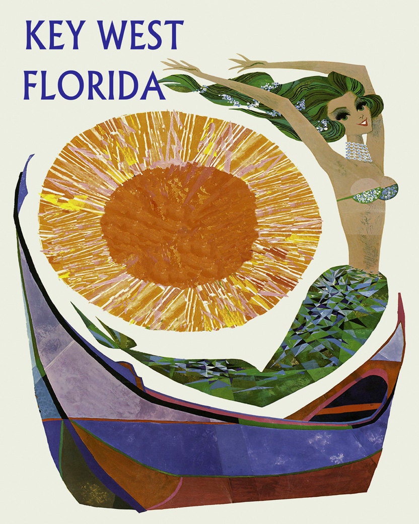 Key West Florida Mermaid Boat Sea Ocean Beach Travel Vintage - Etsy