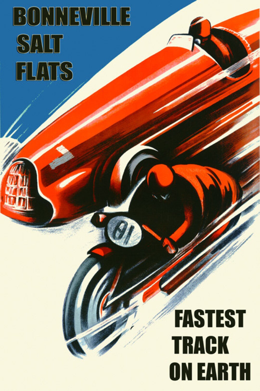 Car Bonneville Salt Flats Motorcycle Racing Utah Race Vintage Poster ...