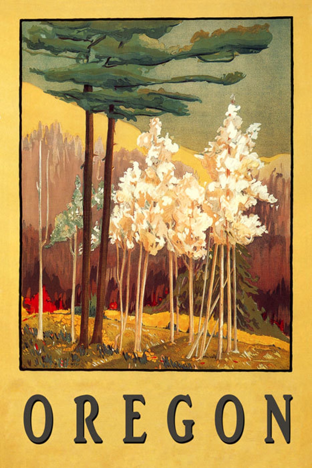 Oregon Landscape Trees American Travel Tourism on Matte Paper or Canvas ...
