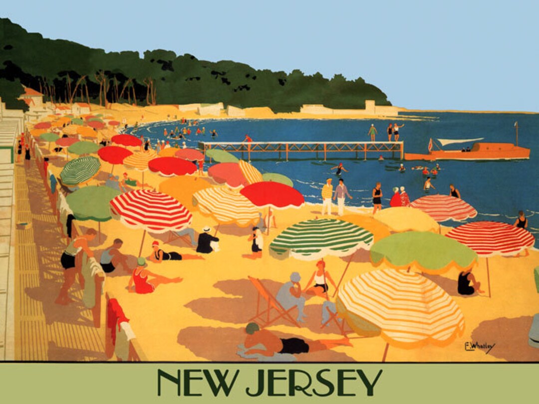 New Jersey Beach Sun Fun American Travel Tourism Vintage Poster Repro ...