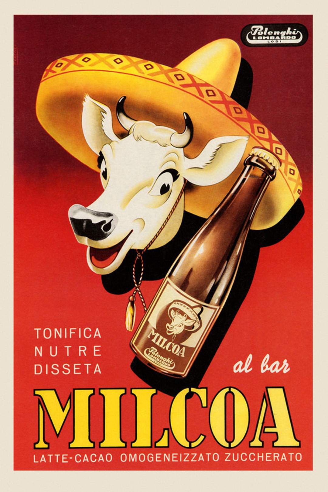 Food Chocolate Milk Cow Milcoa Italy Italia Italian Vintage Poster ...