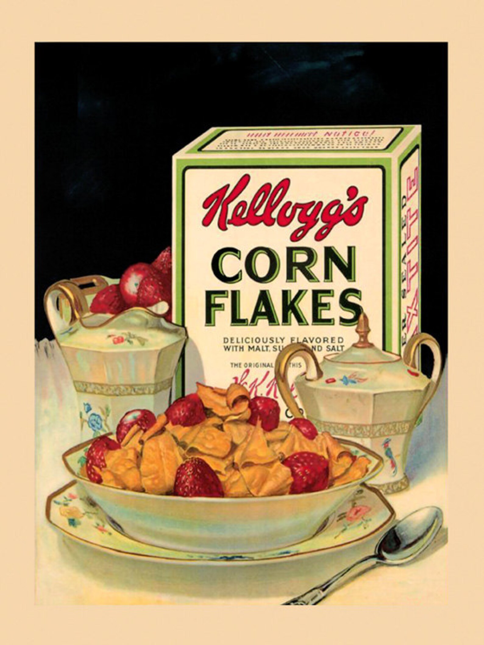 Food Kellogg's Corn Flakes Ad American Breakfast Vintage Poster Repro ...