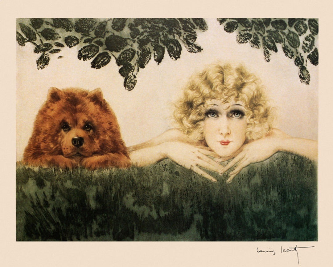 Icart Blond Lady Chow Dog 16" X 20" Louis Icart Art Deco Fashion ...