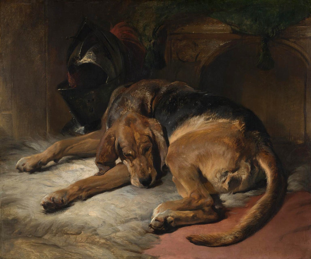 Sleeping Bloodhound Dog Amazing Quality Painting by Edwin Landseer ...