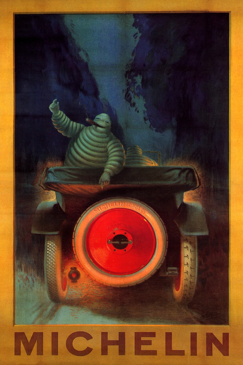 Bibendum in English as Michelin Man or Tyre Man Automobile Antique Car ...