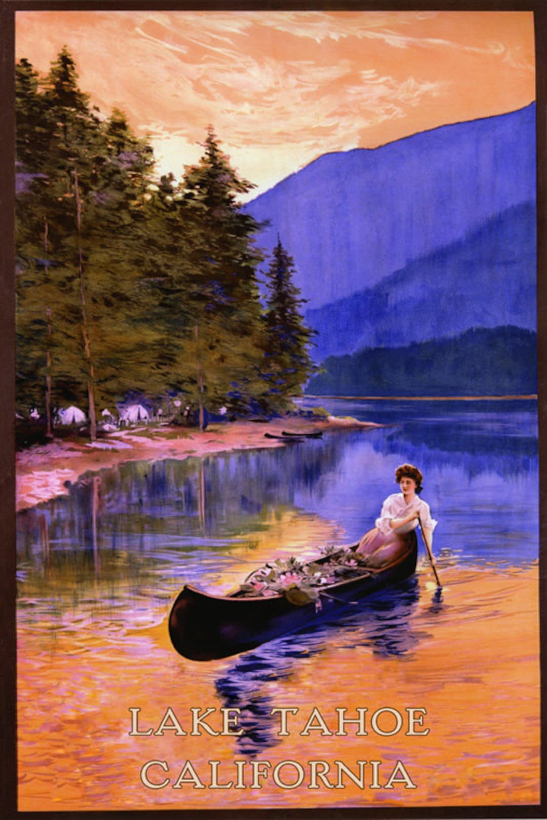 California Lake Tahoe Lady Smooth Canoeing Canoe Landscape Sierra ...