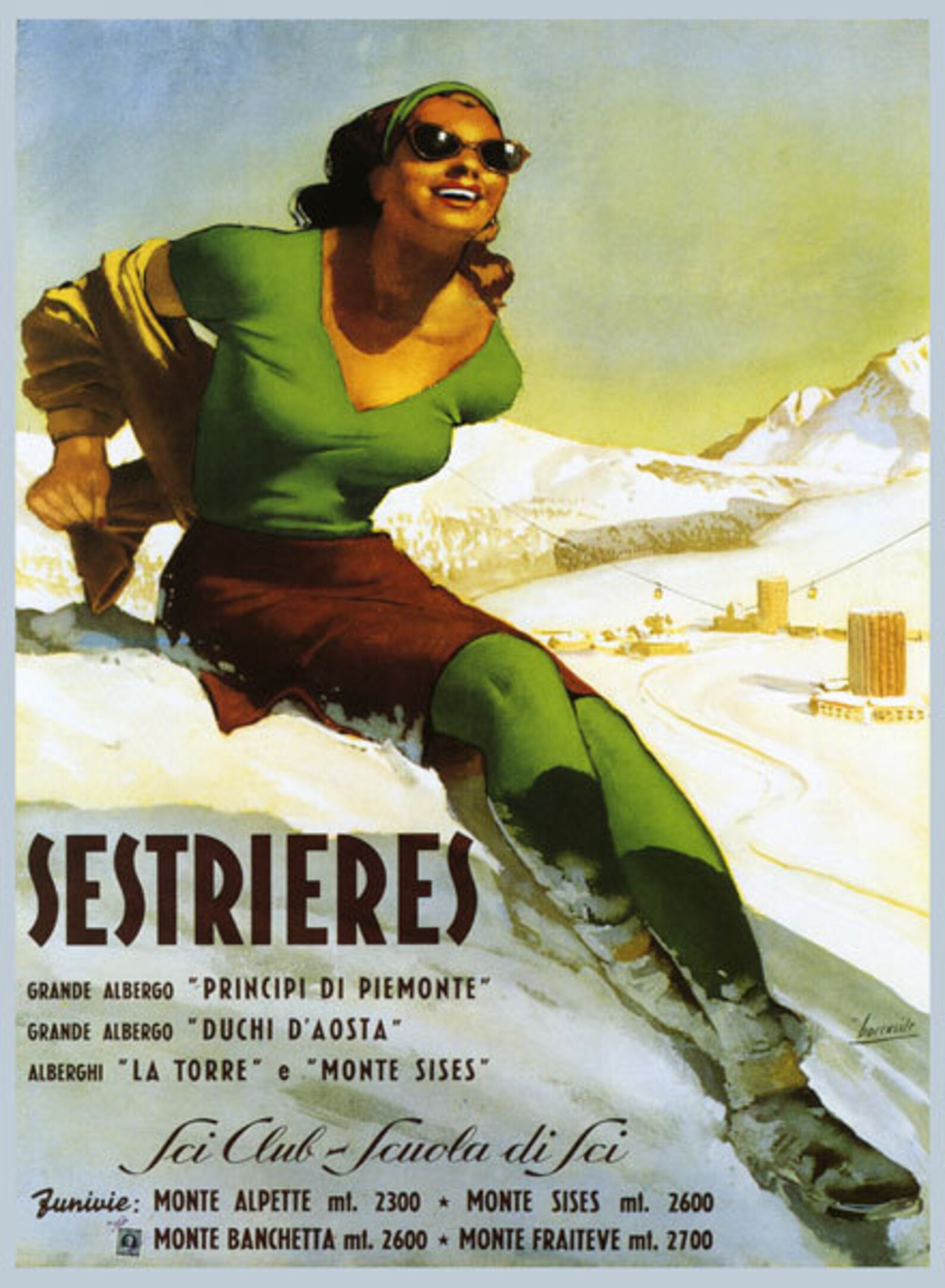 Ski Italy Lady Skiing in Sestriere Alpine Village Winter Sport Travel ...