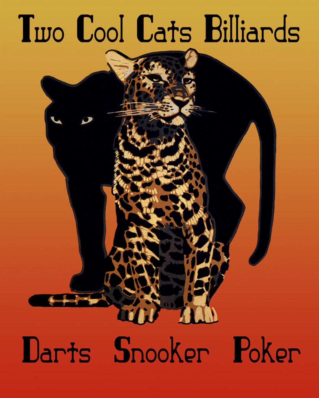 Billiards Poker Pool Snooker Man Cave Game Room Leopard Fine Vintage ...