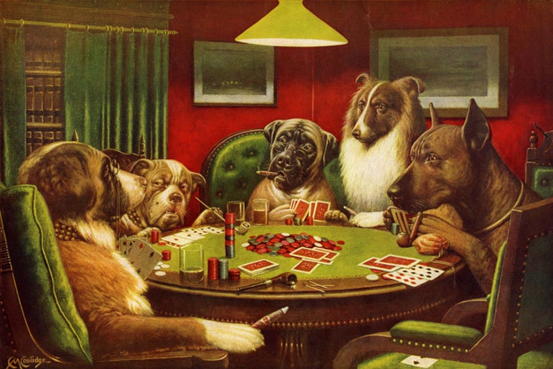 Sports Poker Waterloo Dogs Playing Cards Drink Beer Bull Dog Fine Art ...