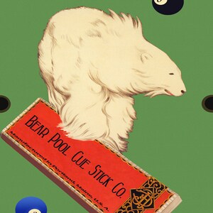 Billiards 16x20 Pool Game Room Polar Bear American Sport Vintage Poster ...