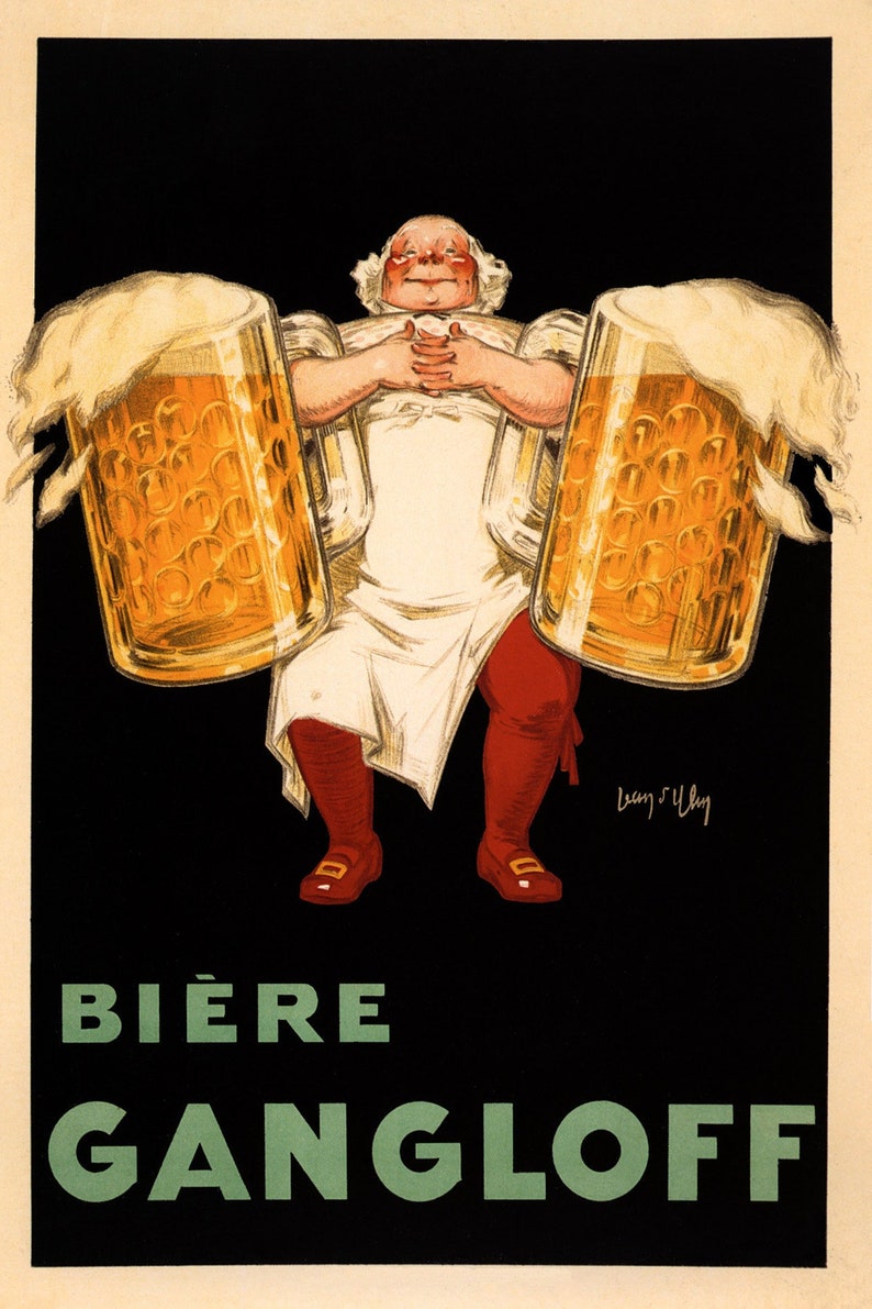 Biere Gangloff Fat Man Holding Two Big Beer Mugs Alcohol Drink France ...