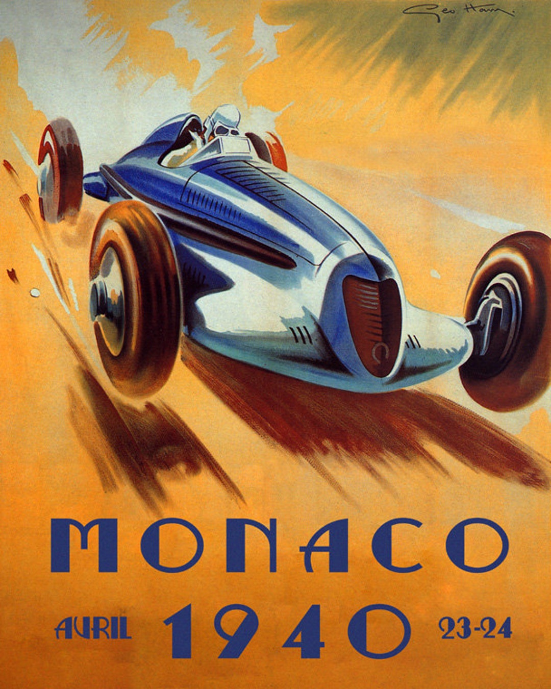 Car Racing 16"x20" Monaco April 1940 Automobile Race Grand Prix Vintage ...