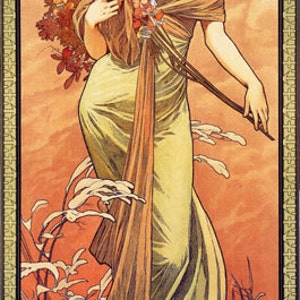 Mucha Fashion Lady With Flowers by Alphonse Mucha Vintage Poster Repro ...